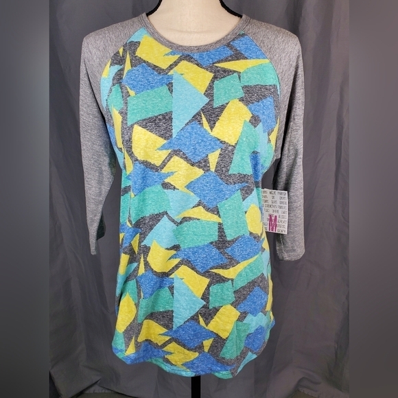 LuLaRoe | Tops | Nwt Lularoe Randy Blue Green Yellow And Gray Geometric ...